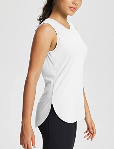 BALEAF Women's Workout Tank Tops Sleeveless Athletic Tennis Exercise Running Shirts with Side Slit White M