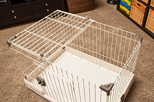 IRIS USA Medium Portable Wire Animal Cage, Easy Assembly Wire Dog Crate Animal House with Removable Casters and Top Access, Almond/Brown