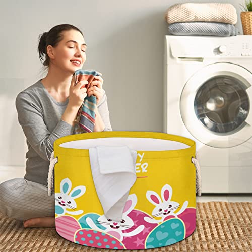 Easter Bunny Rabbit Eggs (13) Large Round Baskets for Storage Laundry Baskets with Handles Blanket Storage Basket for Bathroom Shelves Bins for Organizing Nursery Hamper Girl Boy