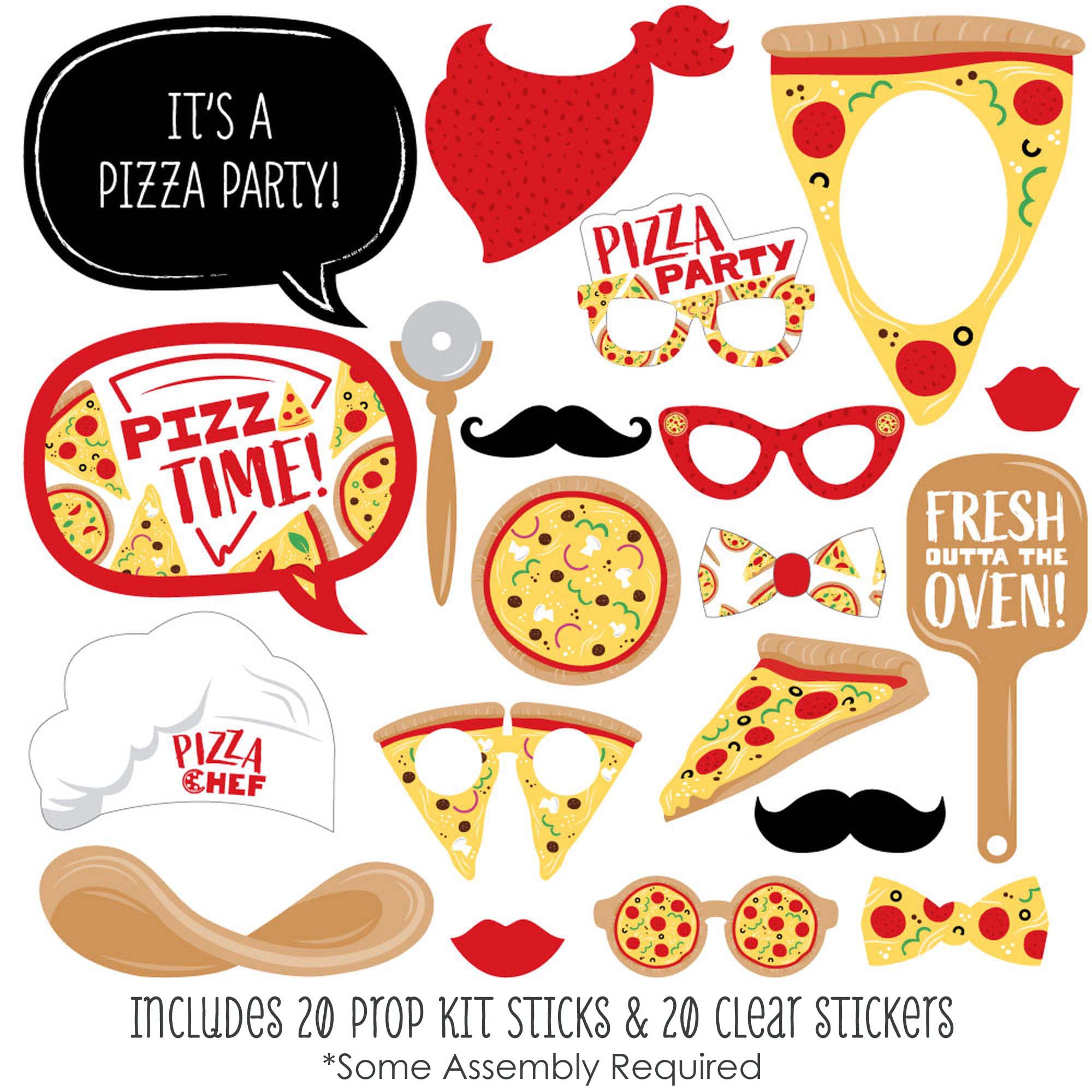 Big Dot of Happiness Pizza Party Time - Baby Shower or Birthday Party Photo Booth Props Kit - 20 Count