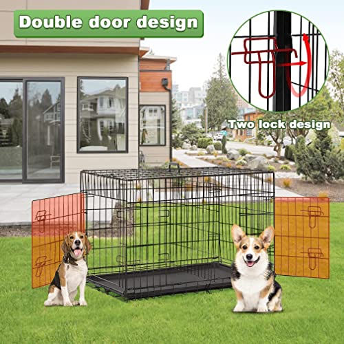 BestPet Large Dog Crate Dog Cage Dog Kennel Metal Wire Double-Door Folding Pet Animal Pet Cage with Plastic Tray and Handle,24 inches