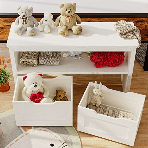 IRONCK Toy Storage Organizer for Boys and Girls with Drawers, Floor Toy Box with Wheels and Open Shelf, Storage Chest for Nursery, Playroom and Bedroom, White