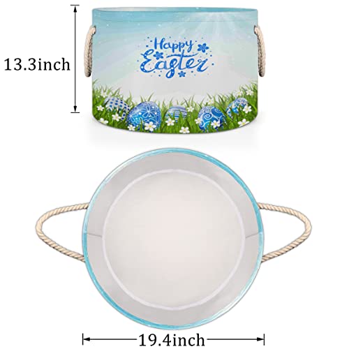 Easter Eggs Blue Large Round Baskets for Storage Laundry Baskets with Handles Blanket Storage Basket for Bathroom Shelves Bins for Organizing Nursery Hamper Girl Boy