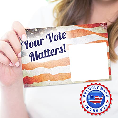 T MARIE 100 Bulk Get Out the Vote Postcards 4x6β - Patriotic Red, White and Blue American Flag Vintage Theme With Blank Back for Message to Voters - Encourage Voting In Your State