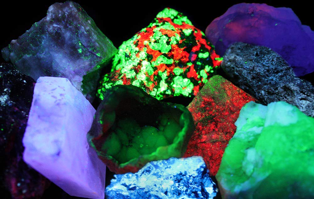 Set of 10 Medium Short Wave UV Reactive Fluorescent Mineral Rock Specimens