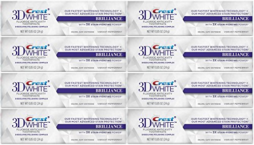 Crest 3D White Brilliance Whitening Toothpaste, Vibrant Peppermint, Travel Size, TSA Approved, 0.85 Ounce (Pack of 8)