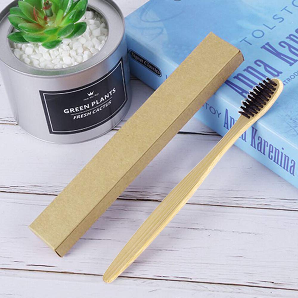 SourceTon Pack of 12, Natural Bamboo Toothbrushes, Soft Bristles Charcoal Bamboo Toothbrush