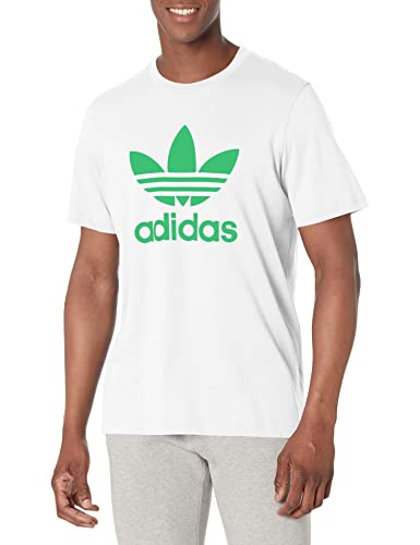 adidas Originals Men's Adicolor Trefoil Tee, White/Semi Screaming Green, Large