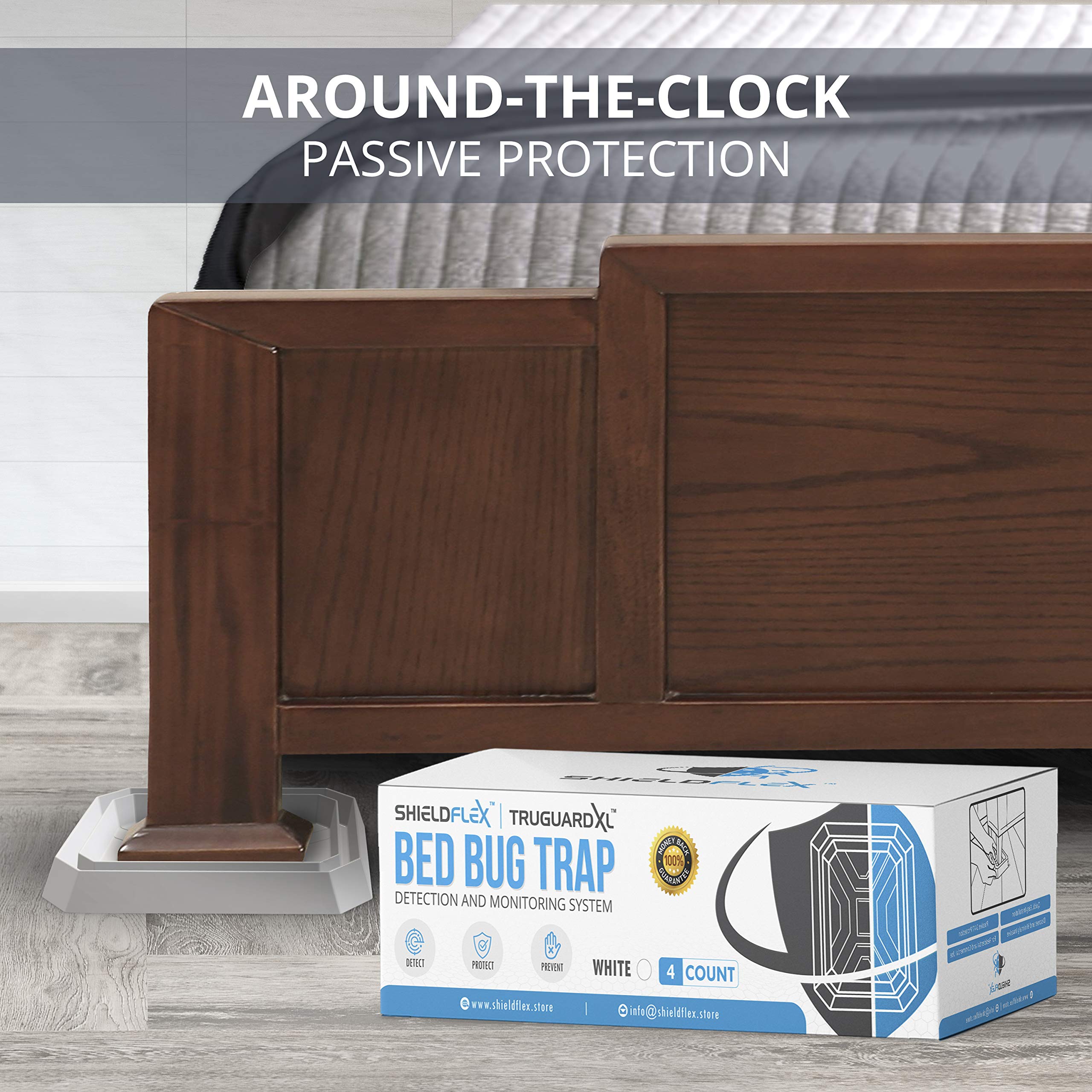 Bed Bug Trap β 4 Pack | TruGuard XL Bed Bug Interceptors (White) | Extra Large Bed Bug Traps for Bed Legs | Reliable Insect Detector, Interceptor, and Monitor for Pest Control and Treatment