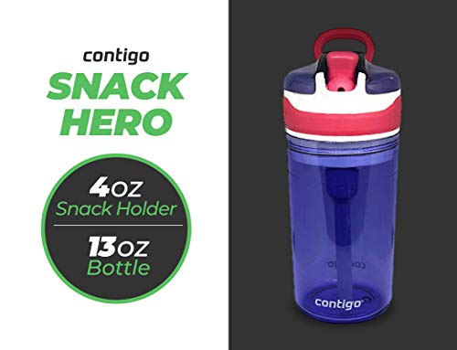 Contigo Snack Hero Water Bottle Set, 2-in-1 Water Bottle with 4oz Snack Compartment & 13oz Spill-Proof Water Bottle - Red & Blue