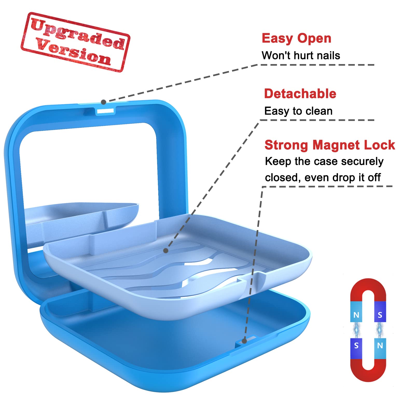 Aligner Case with Mirror and Aligner Removal Tool- Compatible with Invisalign, Aligners, and Mouth Guards, Premium Retainer Case with Magnetic Closure and Textured Liner- Easy to Use (Blue)