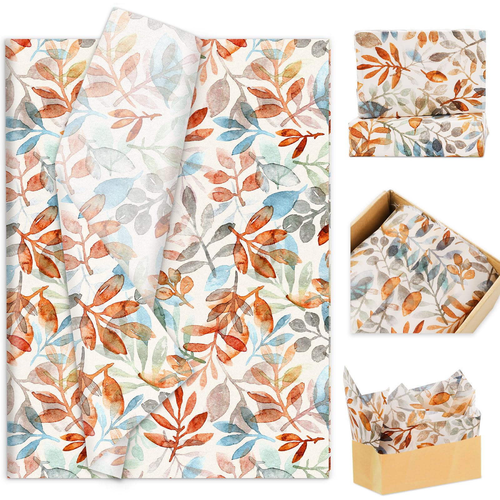 Whaline 60 Sheets Fall Tissue Paper Maple Leaves Gift Wrapping Paper Vintage Decorative Art Paper for Autumn Harvest Thanksgiving Birthday Baby Shower Party Decor, 14 x 20 Inch