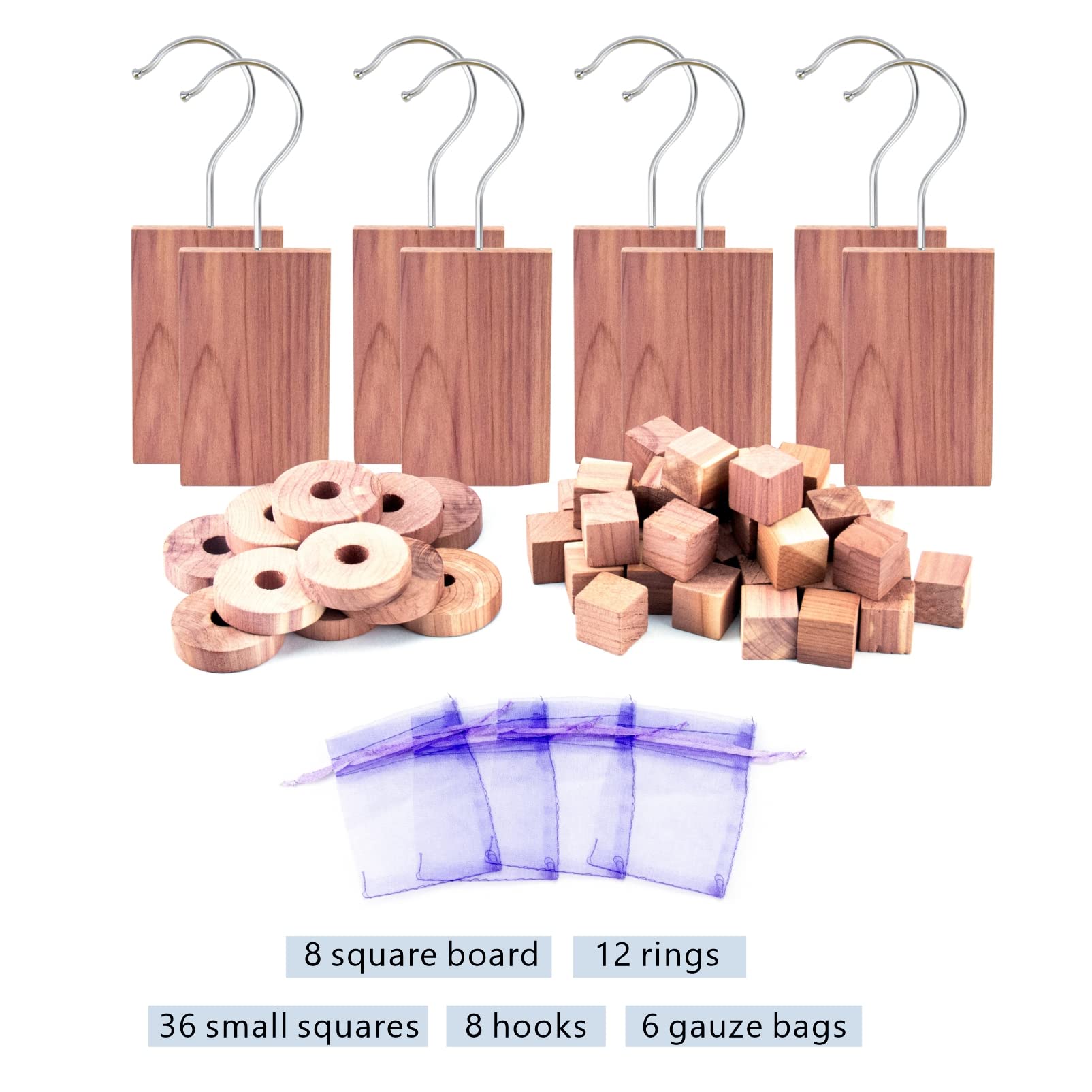 Cedar Blocks for Clothes Storage 100% Natural Cedar Balls and Cedar Chips for Storage Accessories Closet and Drawers 56-Piece Set (Free Hooks Gauze Bag Sandpaper)