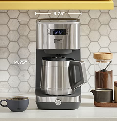 GE Drip Coffee Maker With Timer | 10-Cup Thermal Carafe Pot Keeps Coffee Warm for 2 Hours | Adjustable Brew Strength | Wide Shower Head for Maximum Flavor | Kitchen Essentials | Stainless Steel