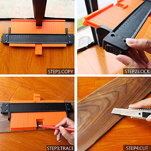 Contour Gauge Profile Tool with Lock, AMPLE 5 and 10 inch Widen Outline Shape Duplicator, 3 Pack Plastic Angle Measuring Woodworking Ruler, Finder, Precisely Copy Irregular Duplication Gauge Corners
