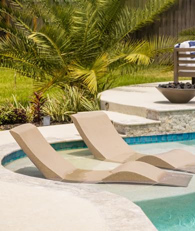 Aqua Outdoors- in-Pool Chaise Lounger - Pool & Sun Shelf Lounge Chair Designed for Water Depths Up to 9β-Compatible with All Pool Types - Poolside & Sun Deck Tanning - Set of 2 - Sandstone Granite