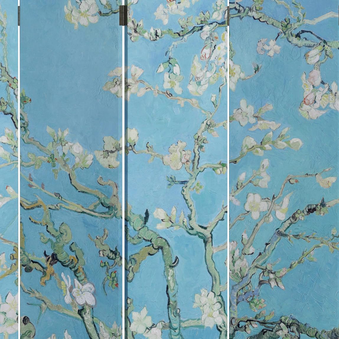 ARSTRIA 5-Panel Folding Room Divider Privacy Screen Van Gogh's Almond Blossoms Painting Canvas Foldable Portable Room Separating Divider Room Partition Freestanding Home Decor 71'' High