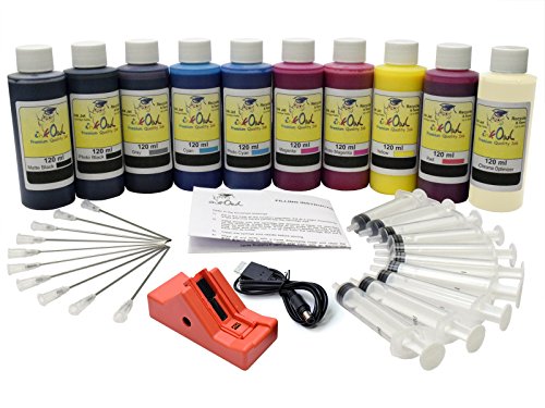 InkOwl Refill Kit Replacement for Canon PRO-10 Printers (PGI-72 Ink) - 10x120ml USA Pigment Ink Plus The chip Resetter