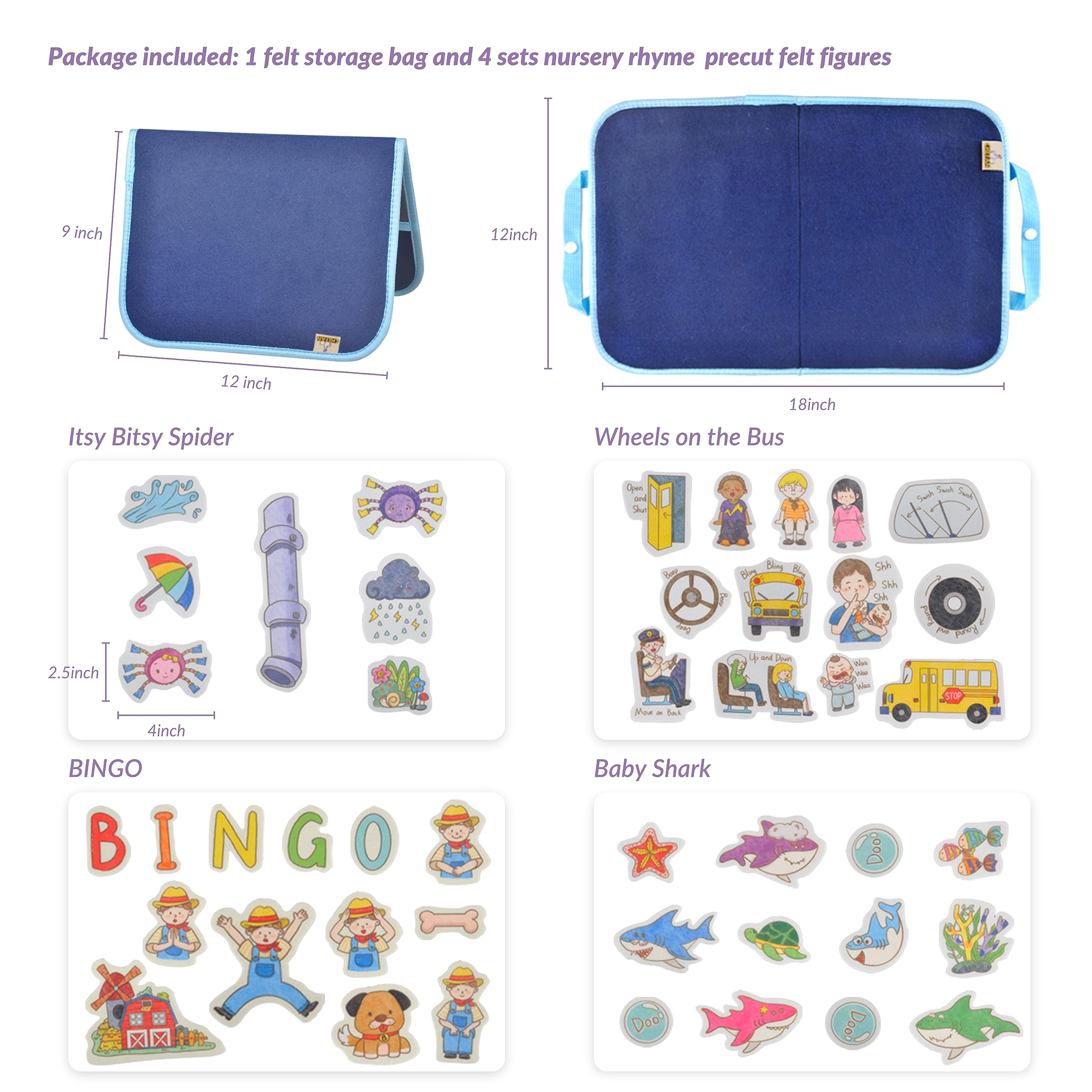 CHEFAN Felt Flannel Boards Stories Precut Figures for Toddlers Preschool, Craft Toy Gifts for Kids, Storytelling Interactive Teaching Activity Kits,Wheels On Bus,Baby Shark,Itsy Bitsy Spider,Bingo