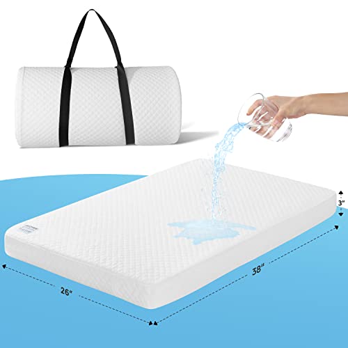 Foambesty® Waterproof Pack n Play Mattresses (38''x26''x3''), Fitted Pack and Play Mattress Pad, Dual Sided Soft Mini Crib Mattress for Baby & Toddlers, Travel Playard Pad, Includes Carry Strap