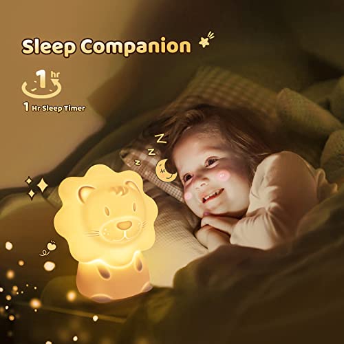 JADENS Cute Night Light for Kids – Paint Free Silicone Lion LED Nightlight, Nursery Lamp with Timer, for Toddler, Baby, Girls, Boys, Children Gift, Bedroom
