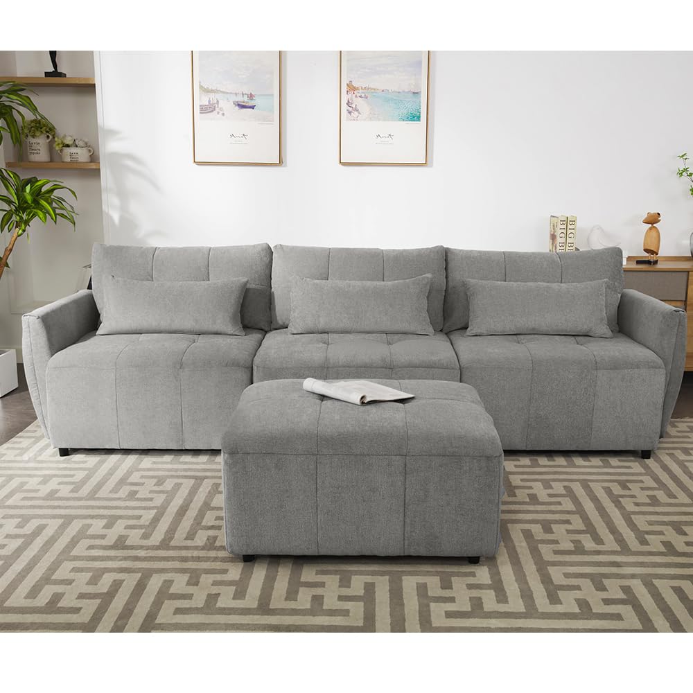 P PURLOVE Convertible Sectional Sofa Couch,3-Seat L-Shaped Sectional Sofa with Movable Ottoman,Upholstered Chenille Living Room Sofa Furniture Set for Living Room Home Office Apartment