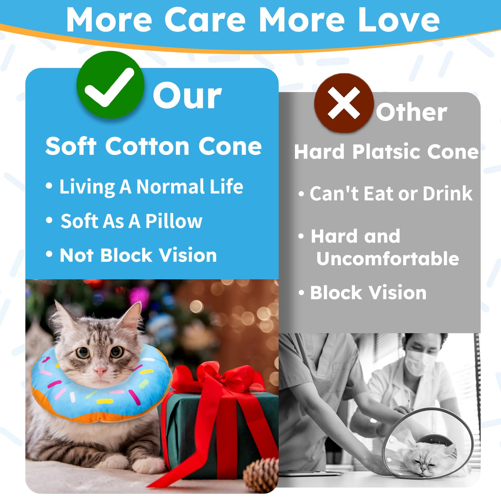 Hpetppy Cat Cone Collar Soft, Cat Recovery Collar for Wound Healing Cute Cat Donut Adjustable Cat Cones to Stop Licking Comfortable Lightweight Neck Elizabethan Collars for Cats Kittens After Surgery