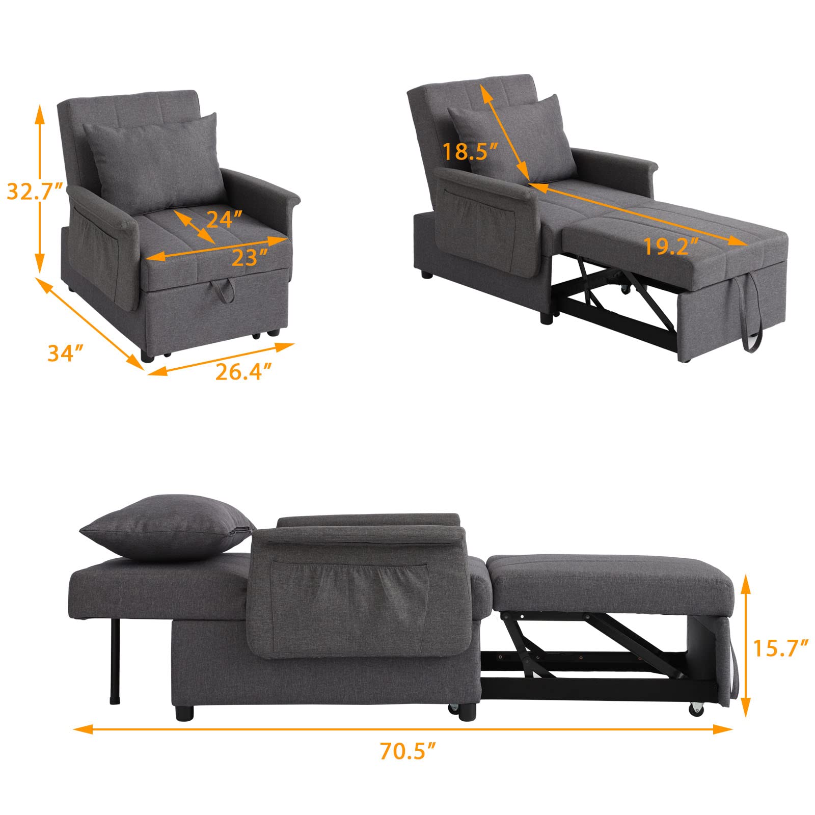 BINGTOO 2 Pcs Convertible Chair 3 in 1 Multi-Function Folding Ottoman Sofa Sleeper Bed, Pull Out Sleeper Chair Bed- Modern Convertible Chair Bed Adjustable Backrest Sleeper Couch Bed for Living Room……