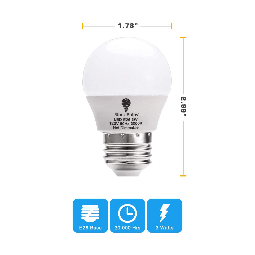 8 Pack BlueX 3W LED Light Bulb G14 3000K Warm White - 25W Equivalent - E26 Base 120V - Small Night Light Bulbs for Bedroom, Ceiling Fan, Table Lamp, Kitchen, Pendant Fixtures, Dinning Room