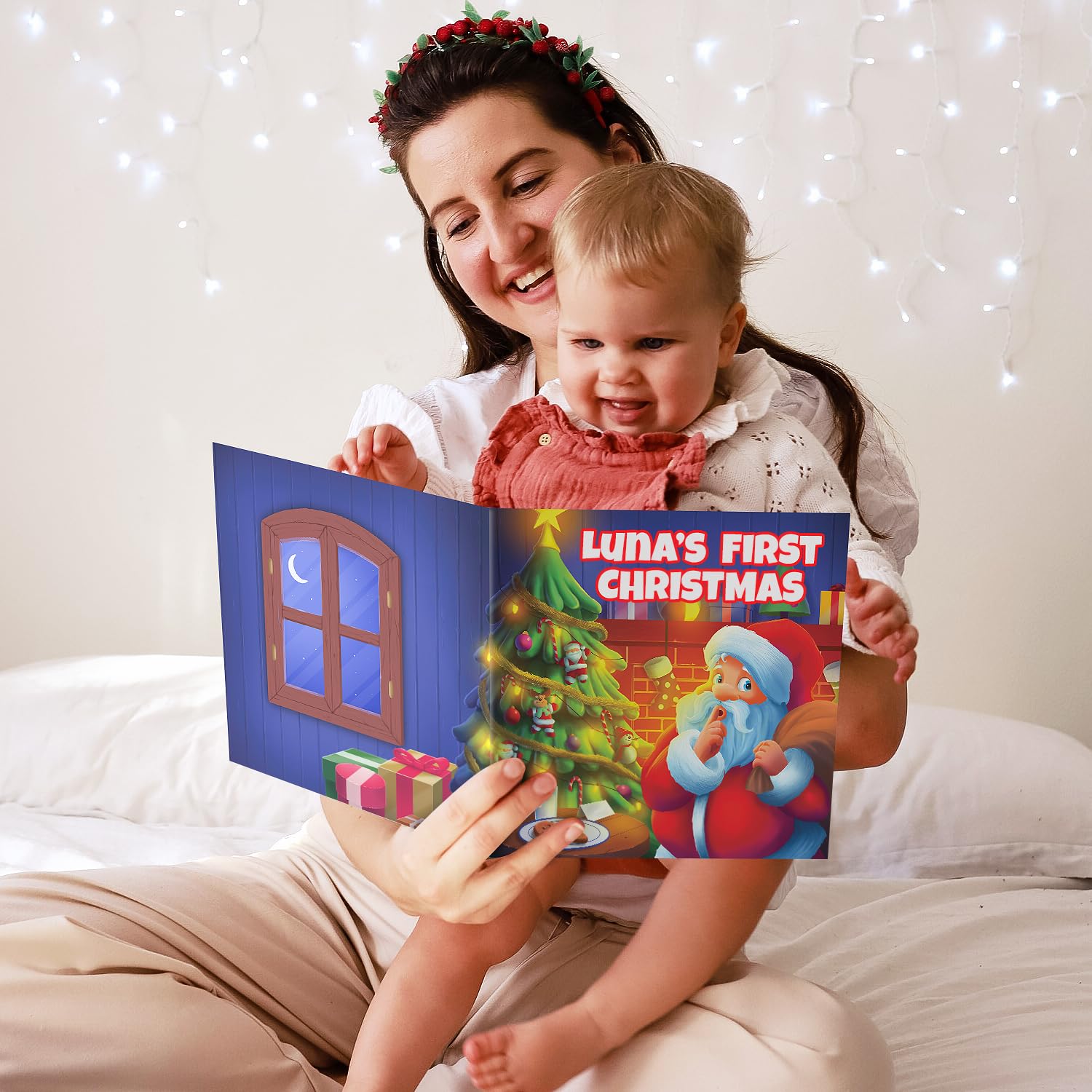 Personalized Story Book by Dinkleboo - "First Christmas" - for Kids Aged 0 to 8 Years Old - A Story About Your Child’s First Christmas - Smooth Satin Paper - Soft Cover (8"x 8")