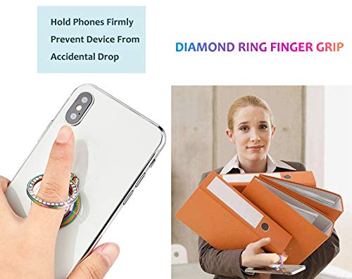 lenoup Iridescent Glitter Bling Bling Phone Ring Holder,Rainbow Sparkle Phone Ring Artificial Diamond Stand,Teal Rhinestone Cell Phone Finger Ring