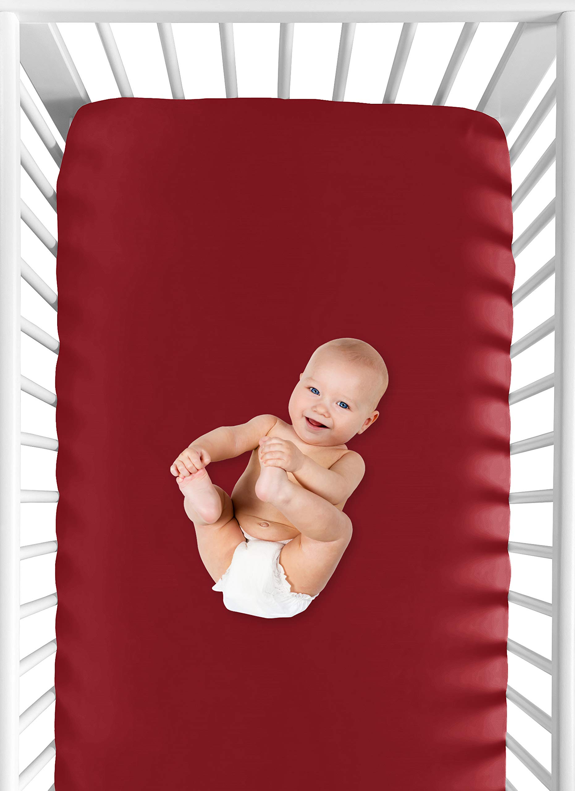 Sweet Jojo Designs Solid Red Baby or Toddler Fitted Crib Sheet for Baseball Patch Sports Collection