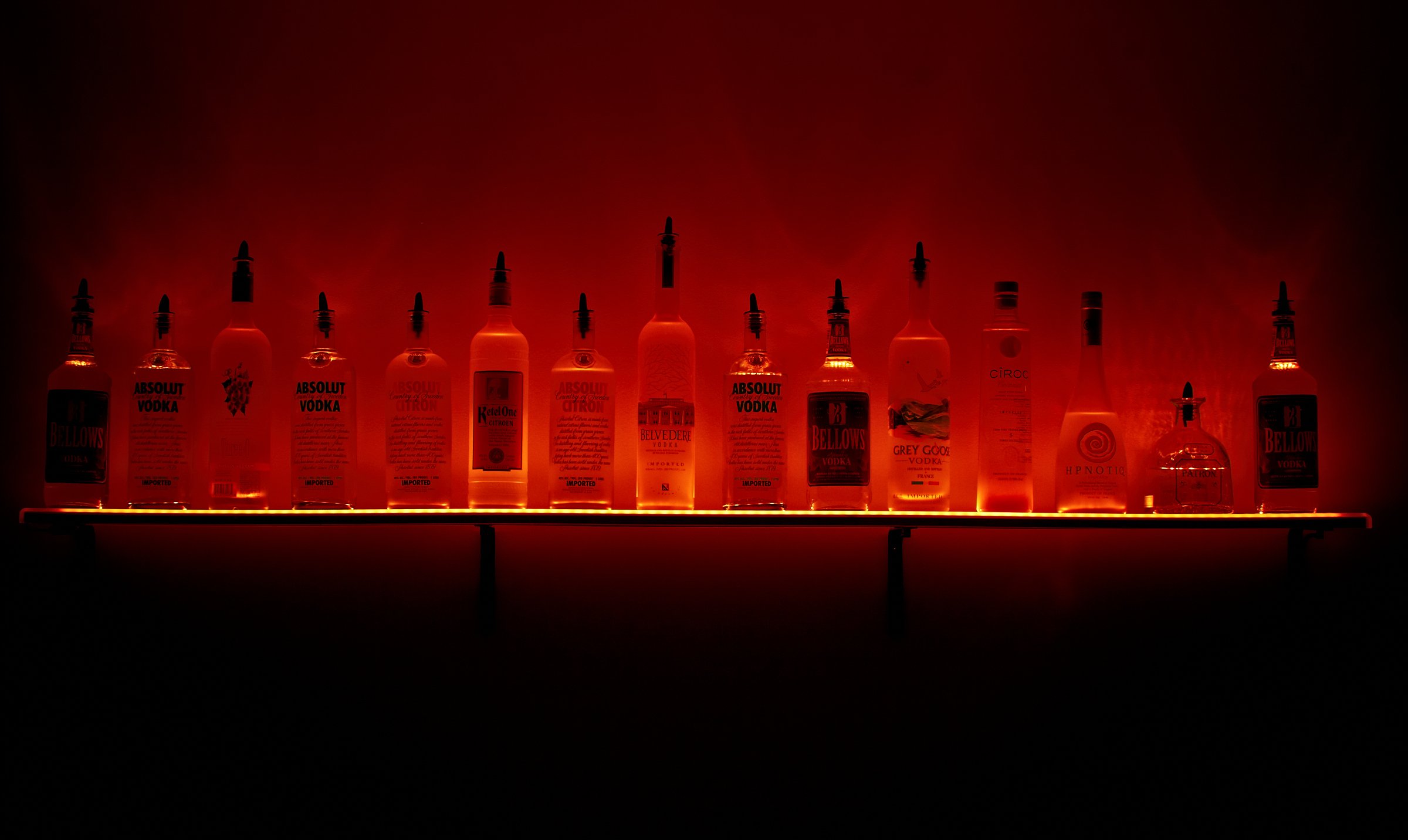 Armana Productions Liquor Bottle Shelves 60", Wall Mount LED Lighted Bottle Shelf, 5' Liquor Bottle Shelves, Wall Mounted Wine Shelf