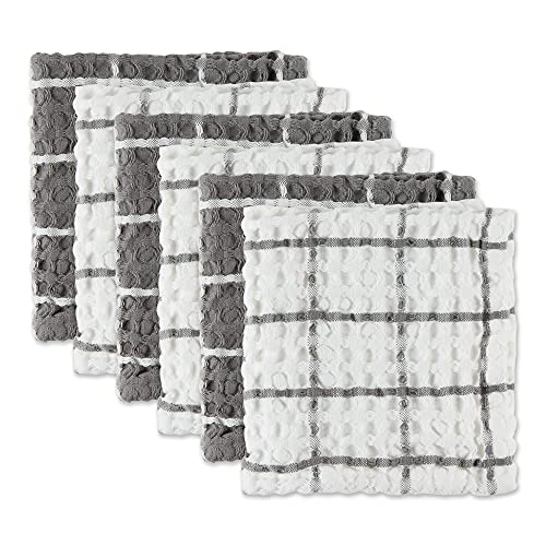 DII Washed Waffle Collection Oversized Preshrunk Ultra Absorbant, Dishcloth Set, 12x12, Gray, 6 Piece