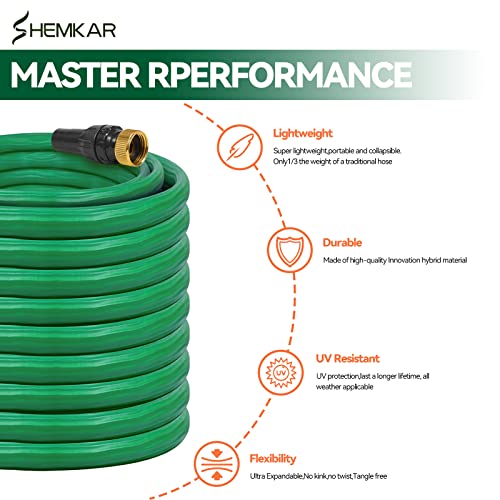 SHEMKAR Expandable Garden Hose 50FT,Retractable Flexible Water Hose with Latex Core 3/4" Solid Brass Fittings,Lightweight Expanding Hose,No-Kink Collapsible Outdoor Yard Hose Car Wash Hose