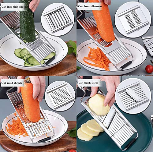6-in-1 Multi Purpose Vegetable Slicer | Upgraded Vegetable Chopper Grater Cutter Shredder with Handle | Stainless Steel Peeler for Potato, Garlic, Cheese, Lemon in the Kitchen
