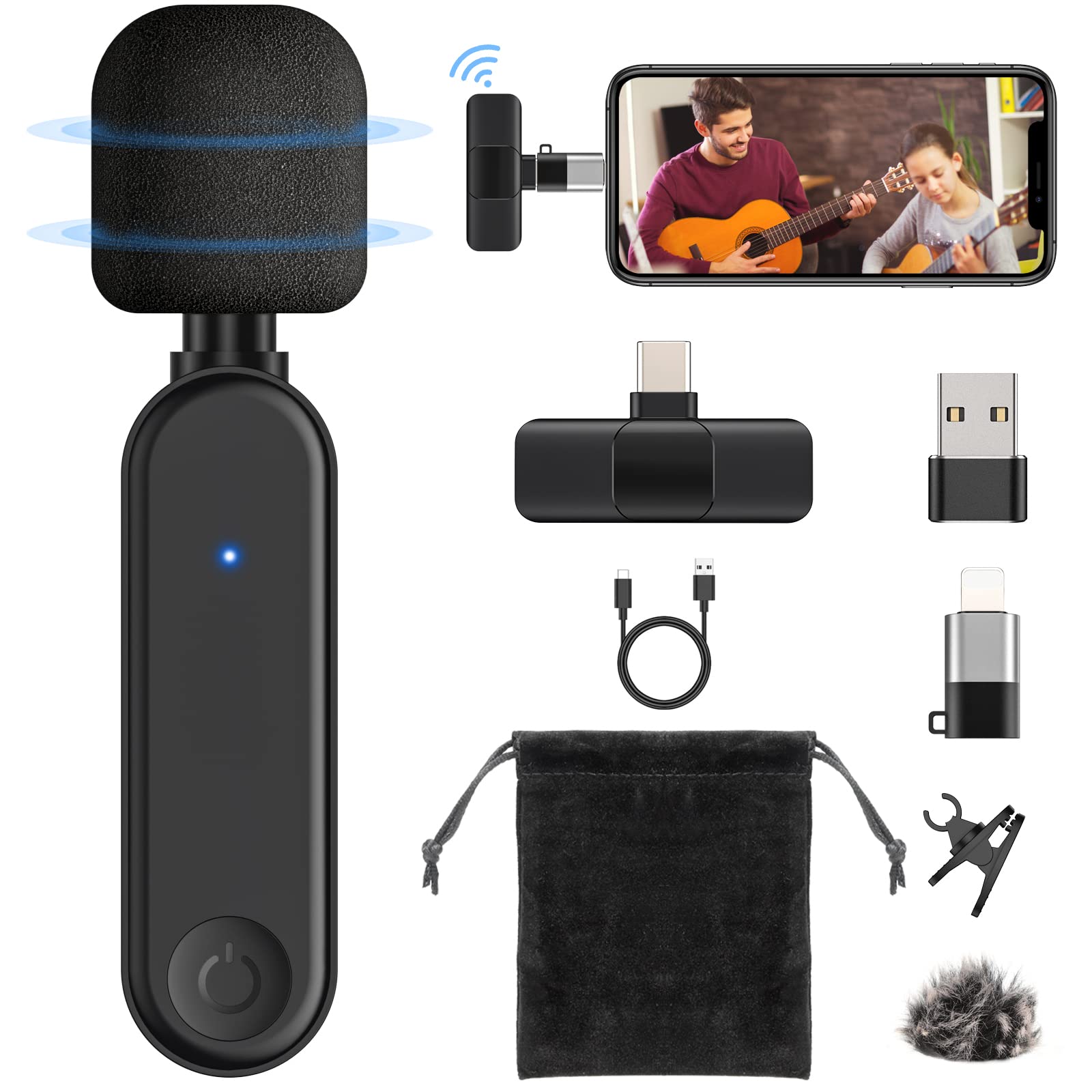 AGPTEK Wireless Lavalier Microphones, Wireless Clip Mic, Lapel Clip-on Microphone for Smartphone, Laptop, Vlog, Recording, Interview, Tiktok, Facebook, YouTube, Live Stream