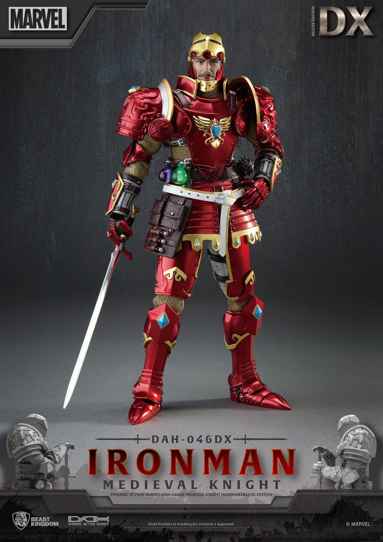 Beast Kingdom Medieval Knight Iron Man (Deluxe Version) DAH-046 Dynamic Action Figure, Multicolor