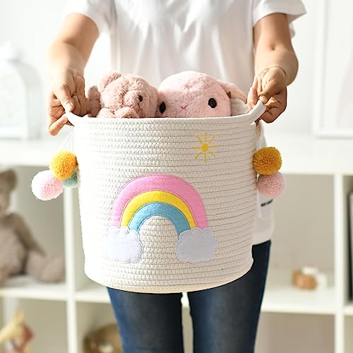 INough Woven Storage Baskets for Kids, Cotton Rope Toy Baskets with Handles Large Rainbow Storage Bins Dog Toys Organizer Solution for Office, Bedroom, Closet, Laundry (Rainbow)