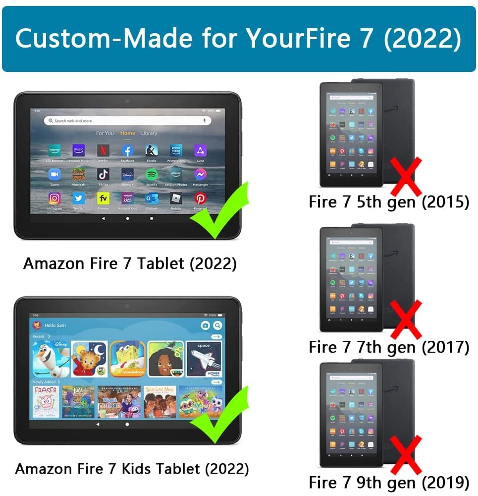 All-New Fire 7 Tablet Case(JUST for 12th Generation, 2022 Release)-Plobors Anti-Slip Shockproof Silicone [Adult Friendly] Four-Corner Protection Case for Amazon Kindle Fire 7 Tablet 2022-Blue