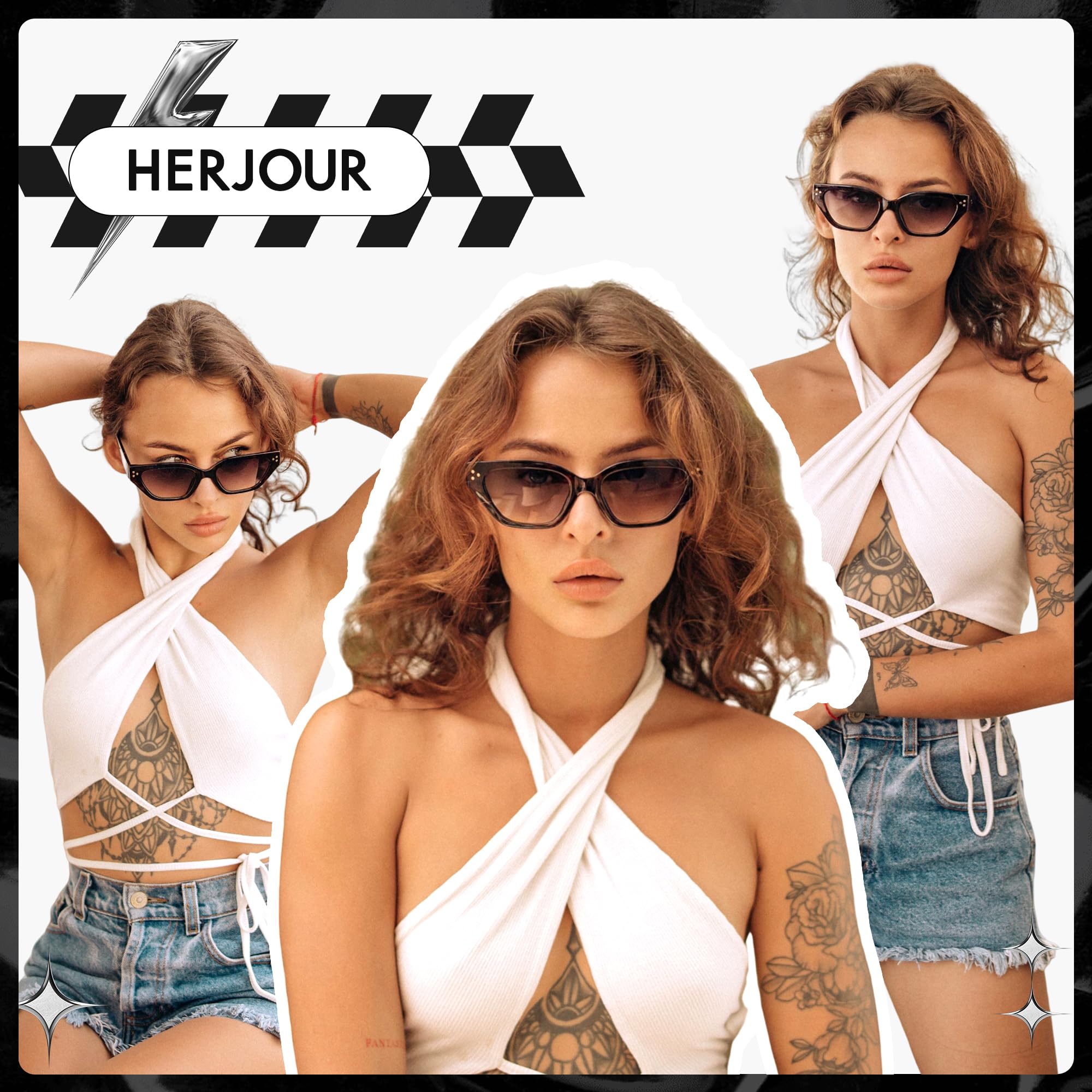 Allarallvr Rectangle Cat Eye Thin Sunglasses for Women 90s Retro Trendy Y2K Aesthetic Vintage Square Small Shades AR82152