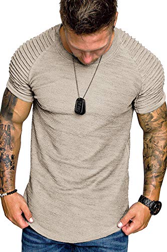 COOFANDY Mens Stylish Gym Tee Fashion Workout Muscle Shirt Khaki M