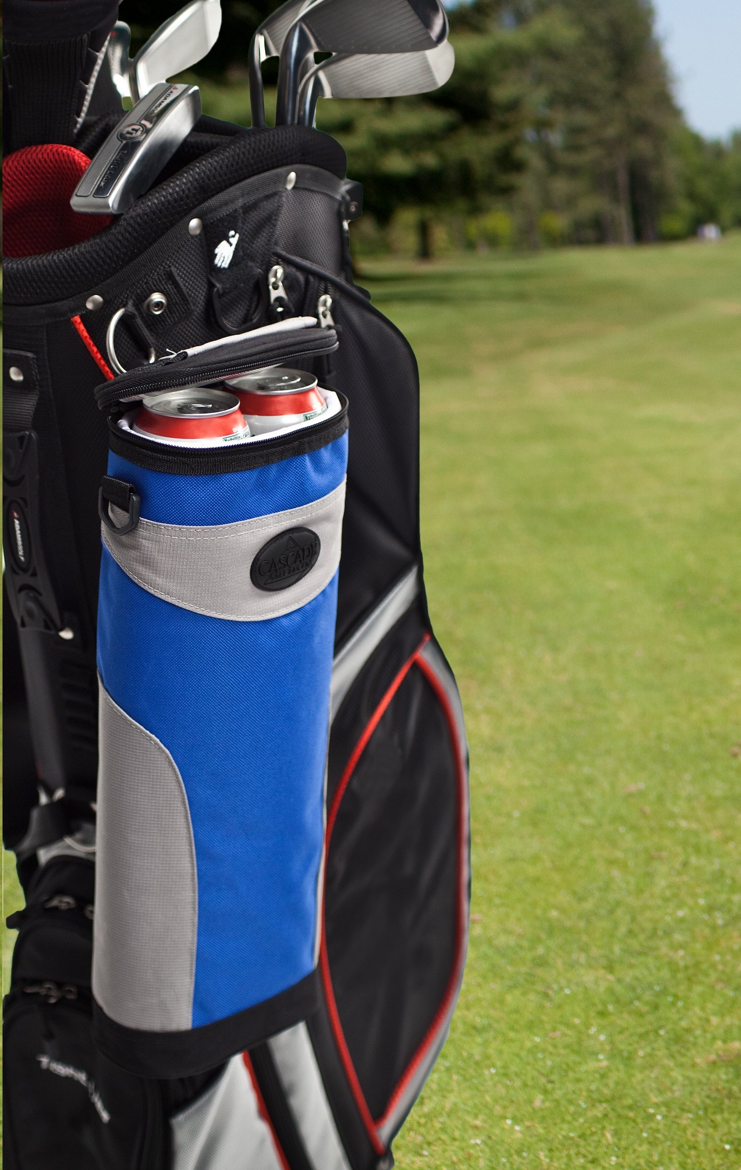 6-to-Go Zippered Beverage Cooler with Shoulder Strap, Clip, and Front Pocket (Blue/Grey)