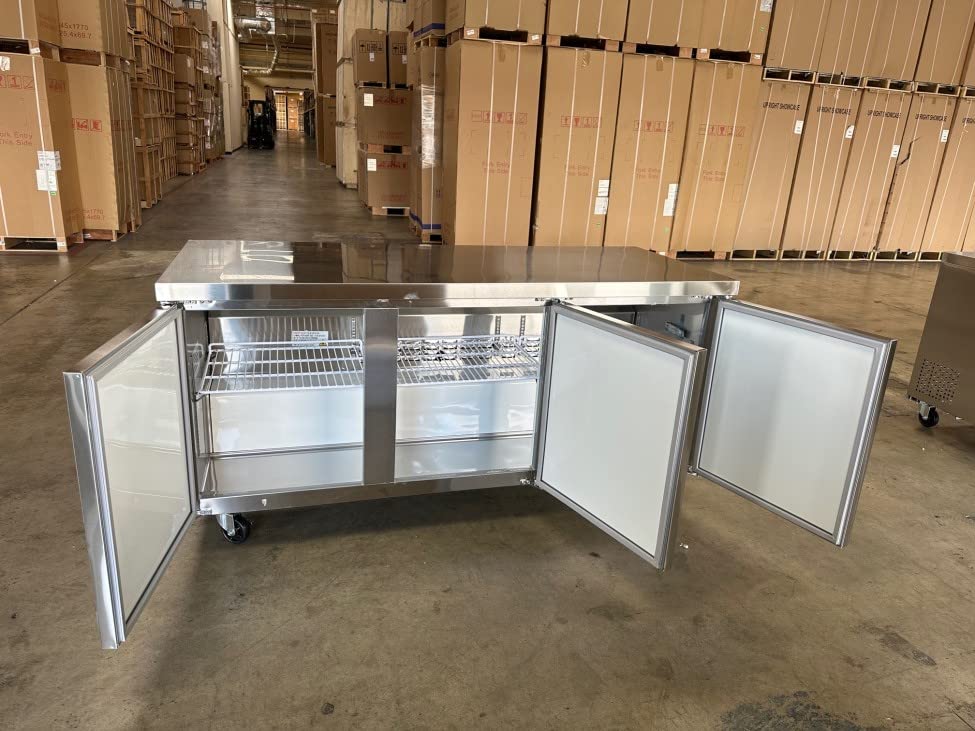 cooler depot Commercial Under Counter Refrigerator 3 doors 72 Inches Width 15.5 Cu. Ft. 3 Shelves Stainless Steel 33°F~41°F 115V/60HZ -KTR-72B