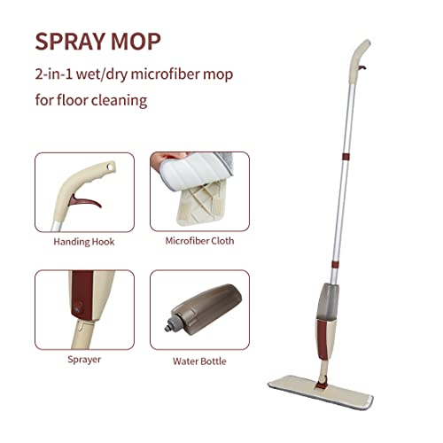 CQT Spray Mop Upgrade for Floor Cleaning - Floor Mop with a Refillable Spray Bottle and 3 Washable Pads, Flat Mop for Home Kitchen Hardwood Laminate Wood Ceramic Tiles Floor Cleaning