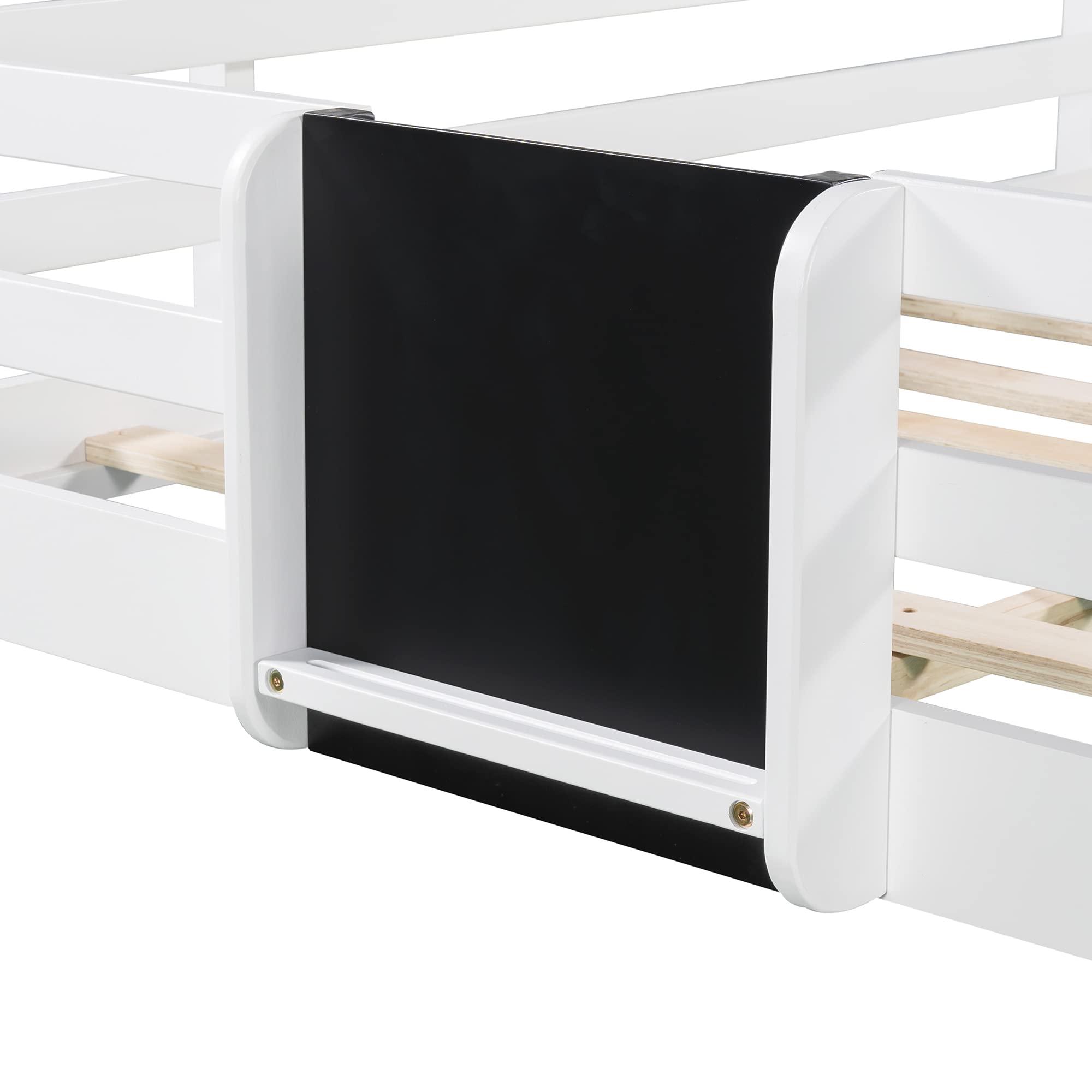 Full Size Loft Bed Wood Bed with Slide, Ladder, and Chalkboard, Loft Bed for Family, Kids, Teens, No Box Spring Needed