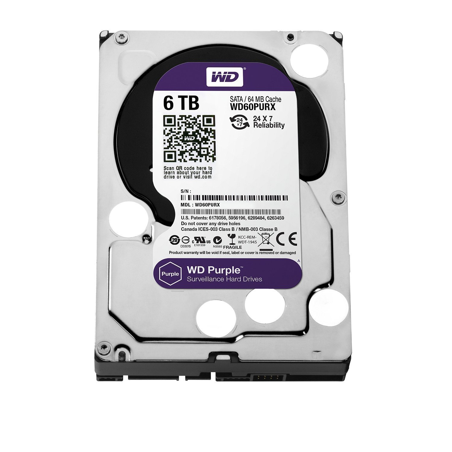 WD Purple 4TB Surveillance Hard Disk Drive - 5400 RPM Class SATA 6 Gb/s 64MB Cache 3.5 Inch - WD40PURX (Renewed)