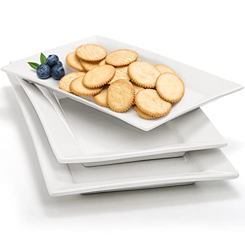 Suwimut 3 Pack White Serving Platters for Entertaining, Large Porcelain Serving Plates Rectangular Trays for Parties Serving Food, Fruit, Appetizers, Microwave and Dishwasher Safe