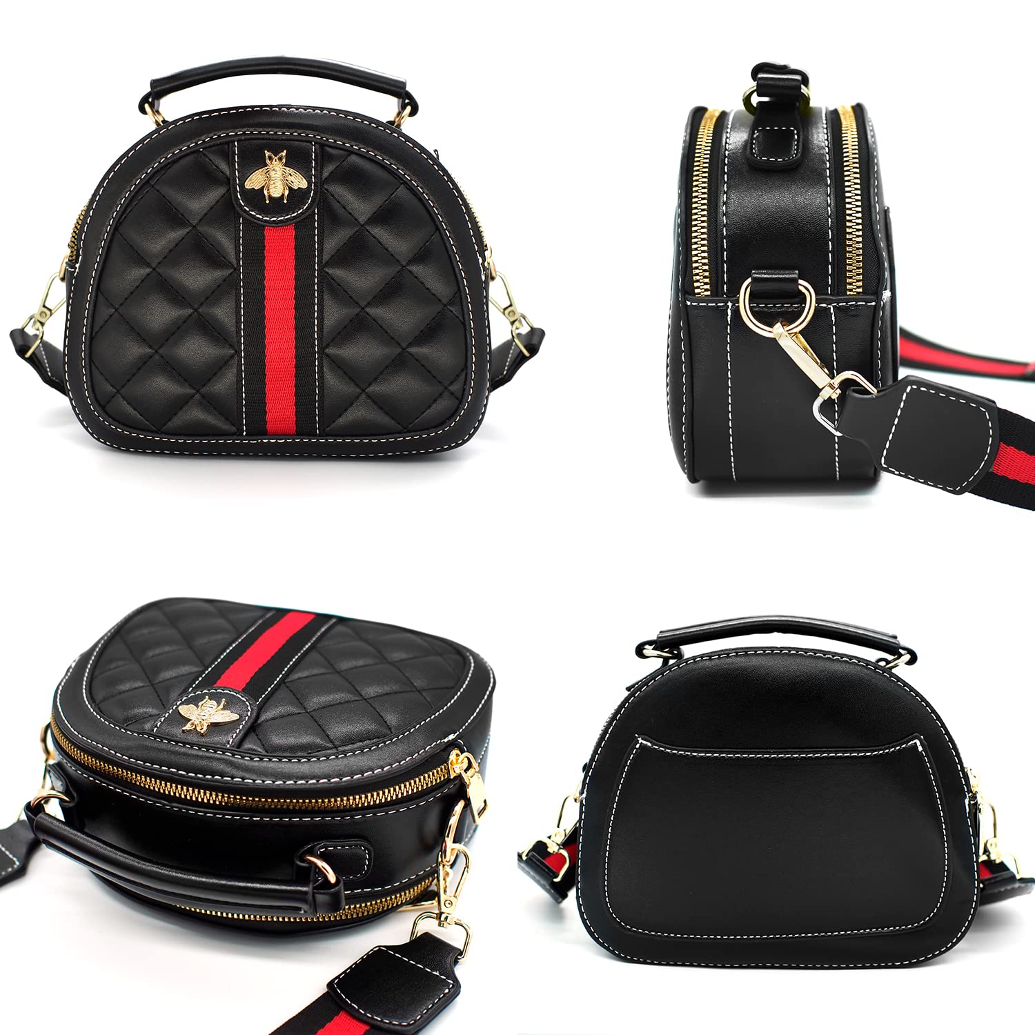 Beatfull Designer Bee Crossbody Bags for Women Stylish Round Quilted Shoulder Purse Small Leather Top Handle Cross Body Handbag