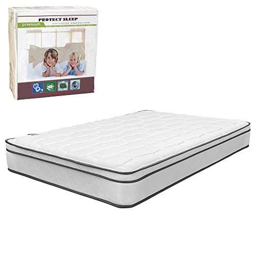 Greaton, 10-Inch Medium Eurotop Innerspring Mattress with Free Mattresss Protector, Queen, White
